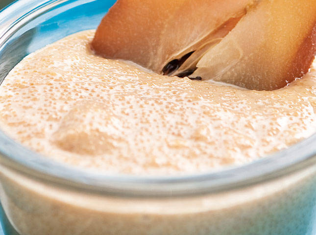 Amaranth Pudding with Poached Pears