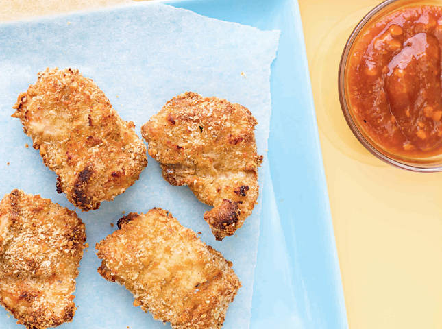 Baked Chicken Nuggets with Mango Barbecue Sauce