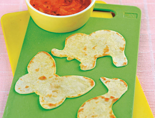 Animal Tortilla Cutouts with Marinara-Cheese Dip