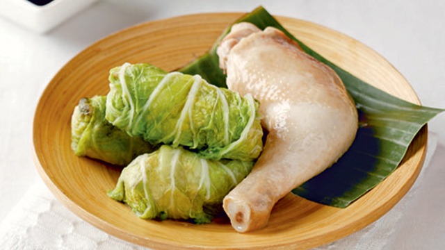 Chicken Pechay Rolls with Steamed Chicken Leg Quarters